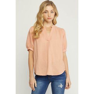 entro | Tops | Entro Textured Cotton Gauze Top Peach | Poshmark